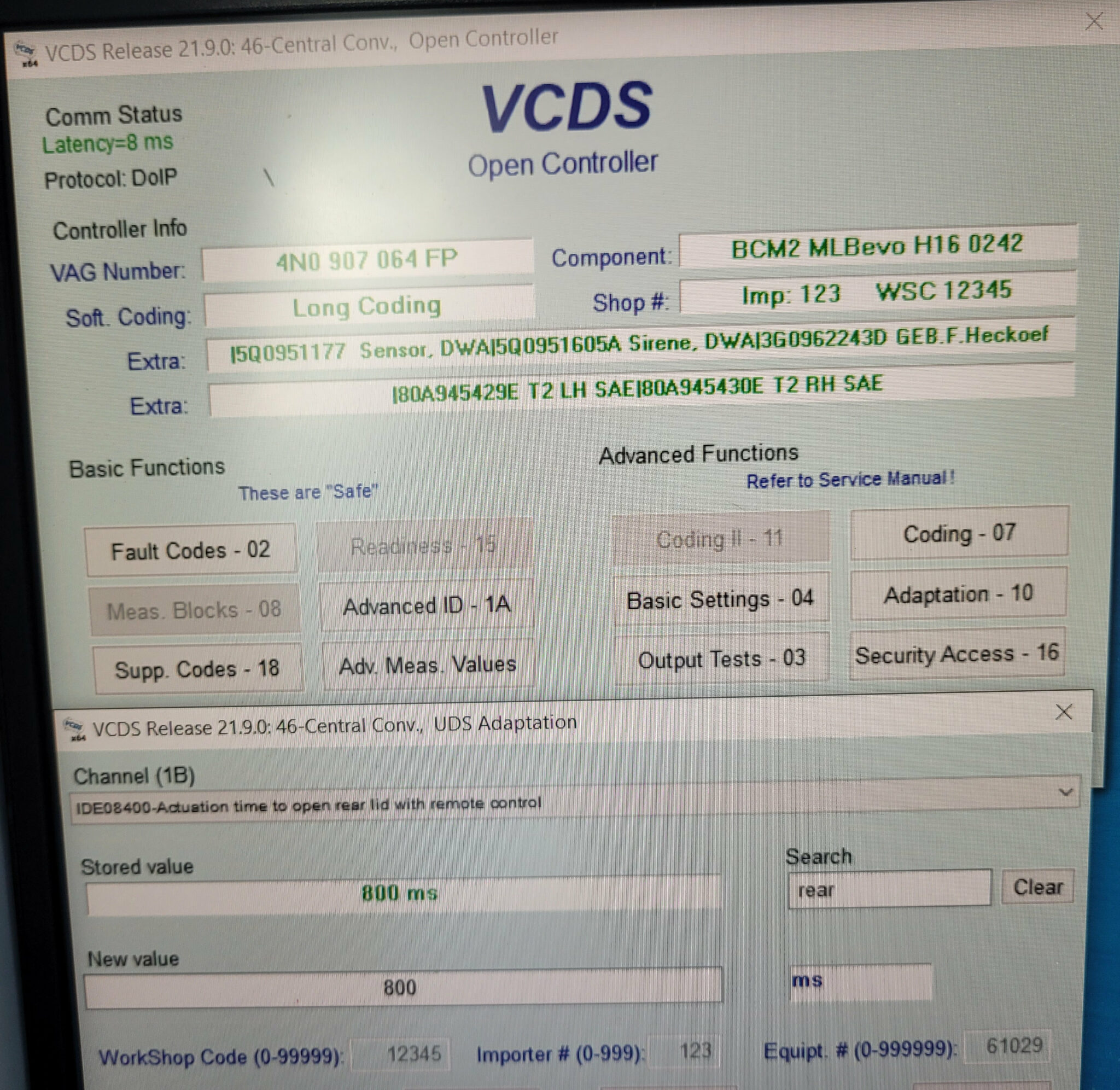 Q5 (FY) - Réglage du délai d'ouverture du hayon électrique avec télécommande - VAG Coding